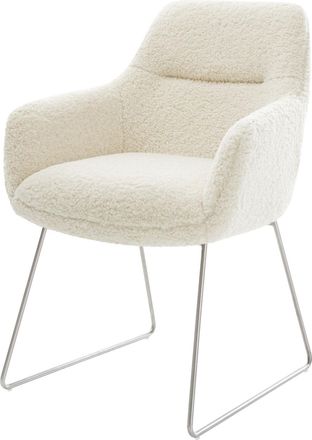 DELIFE Polsterstuhl Pejo-Flex Kufengestell Edelstahl Teddystoff Beige Taschenfederkern