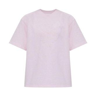 Ganni Heavy Cotton Drop Shoulder Herz T-Shirt - - Tops - Damen - Rosa - S