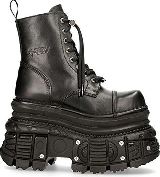 New Rock Bottes MILI083CCT-C4 Unisexe Cuir Noir Métallique Plateforme Militaire 11