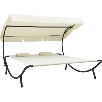 vidaXL Vidaxl - Lit de repos dext&eacute;rieur avec auvent et oreillers Blanc cr&egrave;me