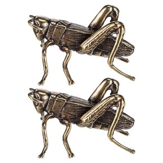 DOITOOL 2 Stück Messing-Grillenfiguren - exquisites Kupfer-Grillen-Ornament, dekoratives Miniatur-Teehaustier - solide Vintage-Tierstatue für Büro, Zuhause, S