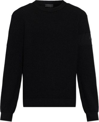 Moncler Homme, Pulls, Noir, Taille: M Logo Wool Sweater