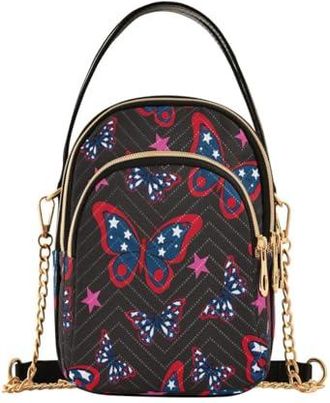 Mnsruu Petit sac &agrave; bandouli&egrave;re en cuir pour femme Motif papillon Noir/rouge/noir