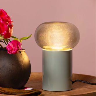 Lightbox Lighthbox moderne Nachttischlampe - 25 cm Höhe & 15 cm Durchmesser - Tischleuchte mit Glas Abdeckung in Rauchfarben & Schalter - für Schlafzimmer - E2