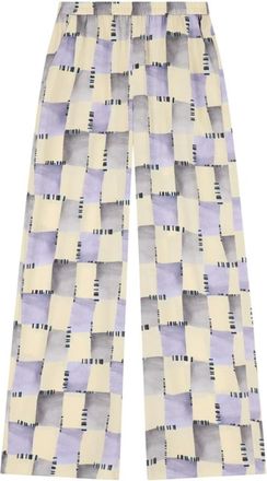 Emporio Armani Femme, Pantalons, Multicolore, Taille: 36 FR Pantalon Satin&eacute; &agrave; Imprim&eacute; Carreaux