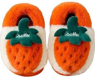 Generic Pantoufles de chambre pour enfants en coton pour filles et gar&ccedil;ons, motif fraise, chaussons dint&eacute;rieur chauds pour lhiver, Orange, 33 EU