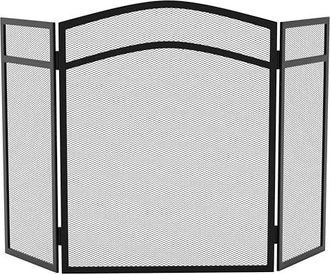 Home Discount Milton Kaminschutz, 3 Paneele, Funkenschutz, gebogen, Schwarz