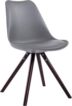 Clp Retro-Stuhl Toulouse Rund Mit Kunstlederbezug | Kunststoff-Lehnstuhl Mit Holzgestell, Farbe:grau, Gestell Farbe:Cappuccino