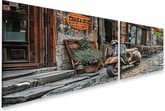 Islandburner Bild auf Leinwand Alte Vespa in einer malerischen Gasse mit Kopfsteinpflaster f&uuml;r Wohnzimmer Vintage-Liebhaber Caf&eacute; Bilder Wandbilder Poster