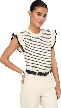 Jacqueline de Yong Jacqueline de Yong, Femme, Pulls, Beige, Taille: 40 FR Tricot Sans Manches &agrave; Rayures et Col Rond