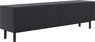 Selsey TV Schrank Mit Gefr&auml;ster Front, 140 cm, Schwarz - Elegantes TV Board F&uuml;r Wohnwand Wohnzimmer, Moderner Look Mit Metallf&uuml;&szlig;en, Praktische Stauf&auml;cher, Se