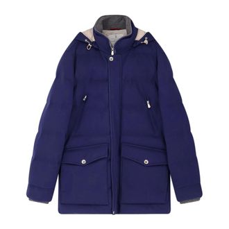 Brunello Cucinelli Homme, Vestes, Bleu, Taille: 2XL Padded Wool Jacket