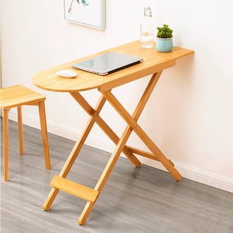 Generic Schmaler Beistelltisch, Klapptisch, Tv-Tablett Mit St&auml;Nder, Bambusmaterial, Halbrunde Tischplatte for Arbeiten Und Lernen