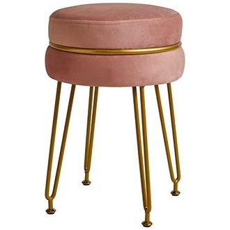 Generic IBUYKE Moderne Velours Rond Pouf, Salle deau vanité Chaise, vanité Tabouret avec Pieds en Or Pouf, Tabouret de Style Moderne pour Chambre à Coucher, S