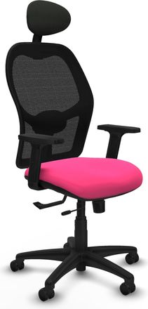 Piqueras y Crespo Drehstuhl mit 2D-Armlehnen, h&ouml;henverstellbarer Lendenwirbelst&uuml;tze und festem Kopfteil, ausgestattet mit Syncro/Traslack und Schneideschaum, Schwarz/Ro