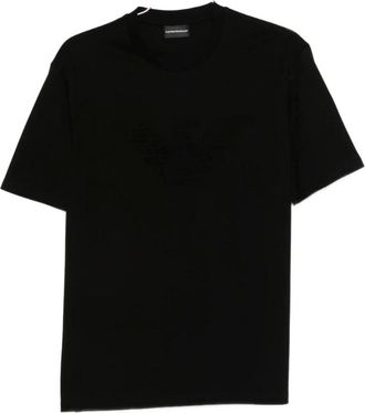 Emporio Armani Homme, Tops, Noir, Taille: M T-shirt en jersey avec logo intarsia assorti