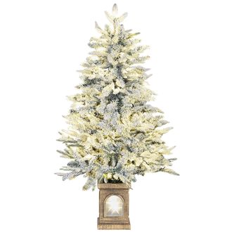 HOMCOM Weihnachtsbaum k&uuml;nstlich 120 cm Christbaum mit Schnee, LED Leuchte, 8 Modi Tannenbaum mit 242 Spitzen Metallst&auml;nder Gr&uuml;n+Wei&szlig;
