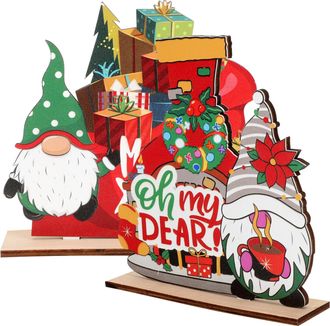 DOITOOL Holz Weihnachtswichtel Deko 2 St&uuml;ck Handgefertigte Gnom Figuren als Tischdekoration Kompakt Farbenfroh Stabiles Weihnachtsmittelst&uuml;ck f&uuml;r Festliche Wo
