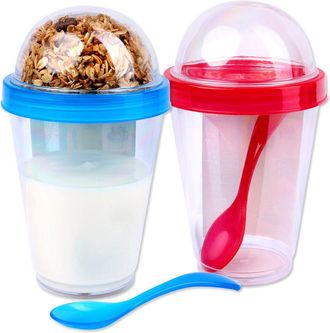 Schramm 2 St&uuml;ck Joghurtbecher to go M&uuml;sli-to-Go 4- farbig Sortiert M&uuml;slibecher inkl. L&ouml;ffel M&uuml;slischale Joghurt Becher M&uuml;slibeh&auml;lter Joguhrtbeh&auml;lter f&uuml;r unter