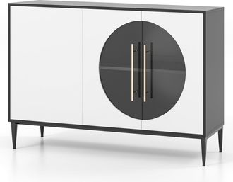 Giantex Buffet Sideboard mit 2 verstellbaren Einlegeböden, 3 Türen und Beinen aus Metall, 120 cm, für Wohnzimmer, Küche, Esszimmer, Eingang, Weiß und Schwarz