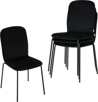 Woltu Chaise Salle à Manger, Lot de 4, Chaise Empilable, en Velours, Siège Rembourré, avec Dossier, Pieds en Métal, Noir, EZS41sz-4