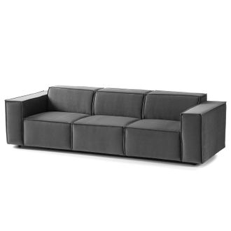 Studio Copenhagen home24 3-Sitzer Sofa Grau/Grau Samt Shyla 260 x 70 x 96cm Glamour
