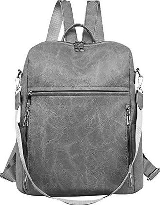 Generic Sac &agrave; dos tendance pour femme, en cuir synth&eacute;tique, anti-usure, grande capacit&eacute;, d&eacute;contract&eacute;, sac &agrave; dos de voyage en cuir pour homme, approuv&eacute; (gris, 