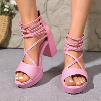 Generic Sandales &agrave; talons pour femme - Bout ouvert - &Eacute;l&eacute;gantes - Couleur unie - Fermeture &eacute;clair dans le dos - Style d&eacute;contract&eacute; - Confortables - Respirantes 