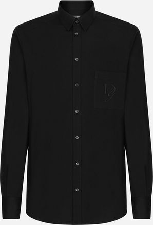 Dolce & Gabbana Hemd Aus Baumwolle Mit Dg-stickerei - Mann Hemden Schwarz Baumwolle 37