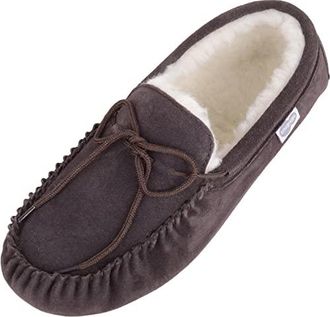 SNUGRUGS Mocassins/Pantoufles en Peau de Mouton pour Hommes Marron avec Semelle Souple. EU 48