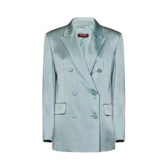 Max Mara Aqua Gr&uuml;ne Doppelreihige Jacke mit Taschen - - Jackets - Damen - Blau - M