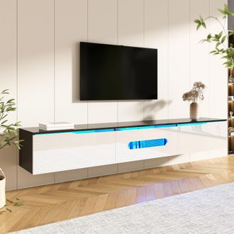 Generic TV-Schrank Hochglanz mit geriffelter Front, modernem Kontrastdesign, wandmontierbar, platzsparendes Lowboard mit Push-to-Open-System und vielseitiger 