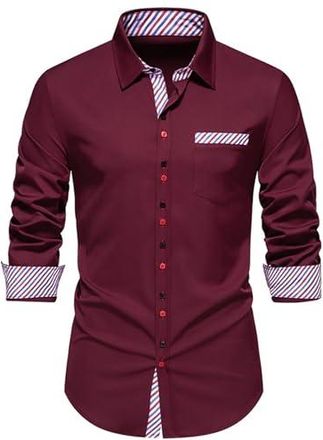 Generic Chemise d&eacute;contract&eacute;e &agrave; manches longues pour homme - Cardigan - Chemises bon march&eacute; pour homme, rouge, XXL