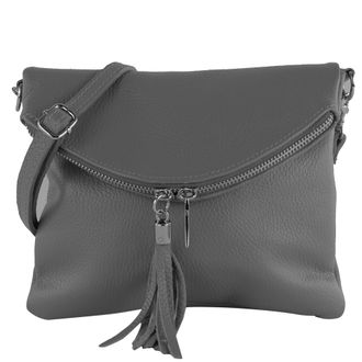 modamoda.de T07L / T139L Damen Leder kleine Umh&auml;ngetasche 2 Modelle handmade in Italy, Farbe:T139L Graphitgrau