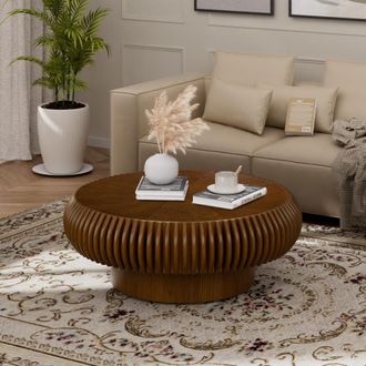 Generic Runder Couchtisch in Trommelform mit Rillen f&uuml;r das Wohnzimmer, einzigartiger Couchtisch in Trommelform mit Rillen, moderner minimalistischer niedrige