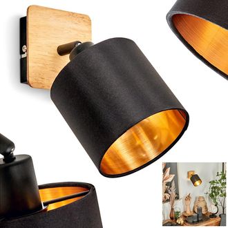 HOFSTEIN Wandleuchte Alsen, verstellbare Wandlampe aus Holz/Metall/Stoff in Natur/Schwarz/Kupferfarben, Leuchte im skandinavischen Design mit verstellbarem Sch