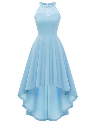 Bbonlinedress Sommerkleid Damen Neckholder High Low Kleid festliches Cocktailkleid Brautkleid Abendkleider elegant f&uuml;r Hochzeit-1Blue 3XL
