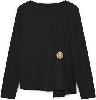 Fiorella Rubino Femme, Blouses et Chemises, Noir, Taille: 44 FR T-shirt en jersey avec effet portefeuille