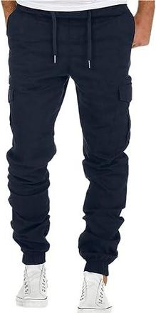 Generic Pantalon de travail pour homme, taille élastique, pantalon de jogging, coupe classique, pantalon cargo de couleur unie, pantalon de combat à bas fermé