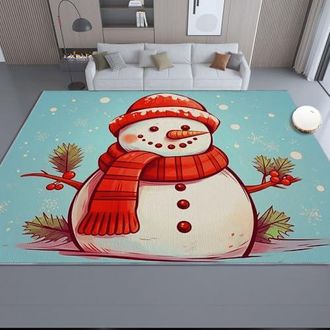 Generic Bleu Tapis pour Salon 140 x 200 cm, Lavables avec Dos Antidérapant, Tapis à Poils Courts Imprimé Dessin Animé Noël Bonhomme De Neige pour Cuisine Sall