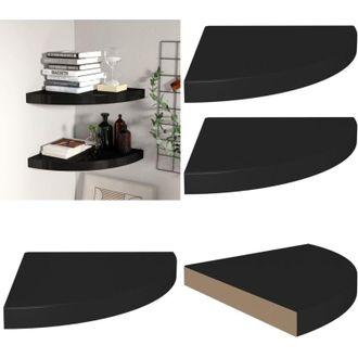 vidaXL Eck-Schweberegale 2 Stk. Schwarz 35x35x3,8 cm MDF - Eckregal - Wandregal - Schwarzes Regal - Schwebendes Regal - Wohnwandregal - Home & Living