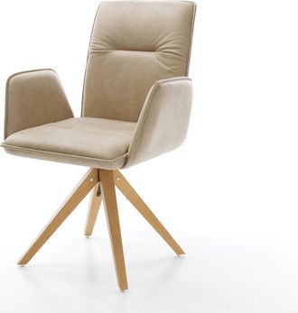 DELIFE Esszimmerstuhl Vinja-Flex Mikrofaser Beige Vintage Holzgestell kantig Natur, Esszimmerst&uuml;hle