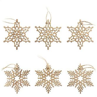 Com-Four Lot de 6 pendentifs en Bois pour décorations de Sapin de Noël - Décorations de Sapin de Noël pour décorer - Décorations de Sapin de Noël au Design Flo