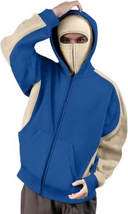 Generic HUIFUAO Cagoule &agrave; capuche pour homme avec masque de ski surdimensionn&eacute; &agrave; fermeture &eacute;clair Ninja Veste dhiver &agrave; manches longues pour moto, cyclisme, sp