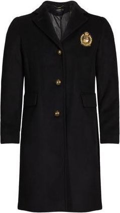 Ralph Lauren Manteau mi-long brod&eacute; en laine m&eacute;lang&eacute;e