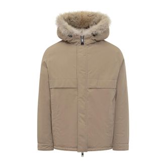 Yves Salomon Homme, Vestes, Beige, Taille: XL Parka &agrave; Capuche Bord&eacute;e de Fourrure