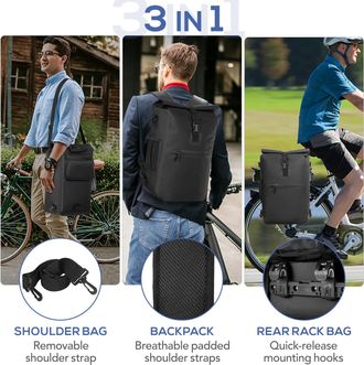 Walmeck 3-in-1 Wasserdichter Fahrradtaschen- f&uuml;r Outdoor-Radfahren. Laptopfach (Schwarz)
