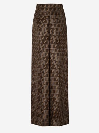 Fendi Womens Silk Ff Trousers Brown
