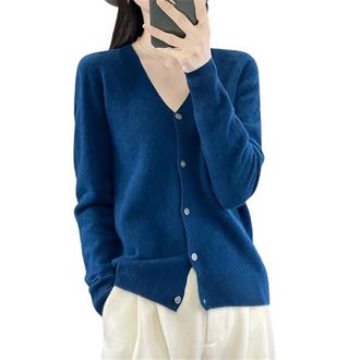 Generic Pull dhiver en % laine m&eacute;rinos pour femme - Col rond - Solide - D&eacute;contract&eacute; - Cachemire - Doux, Bleu algue, Taille XL