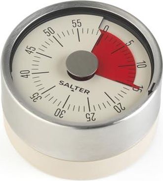 Salter Salter Magnetische Mechanische Timer - Magnetfu&szlig;, 60-Minuten-Timer, Keine Batterien Erforderlich, Countdown-Markierungen, Edelstahl, Ei-Timer, K&uuml;chen-
